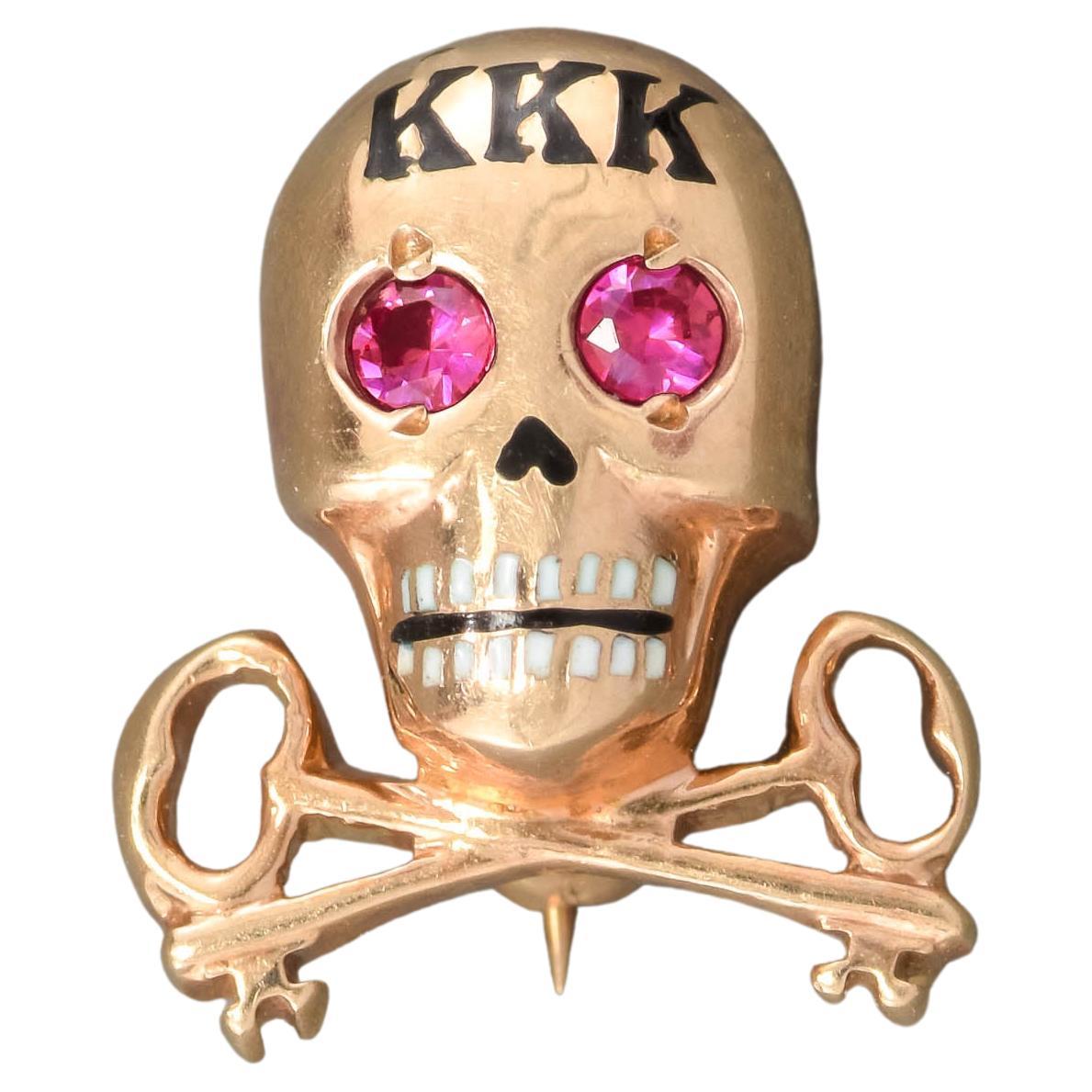 Vintage Tri Kappa Sorority Enamel Skull with Keys Pin in 10K Gold For ...