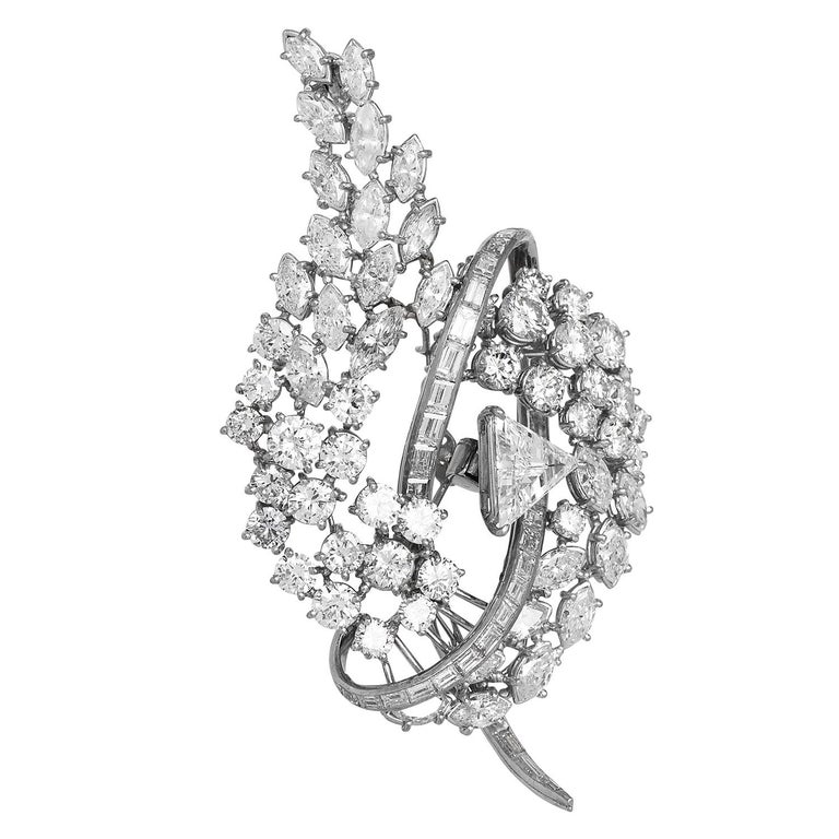 Vintage Triangular Diamond Platinum Cluster Geometric Brooch Pin For ...