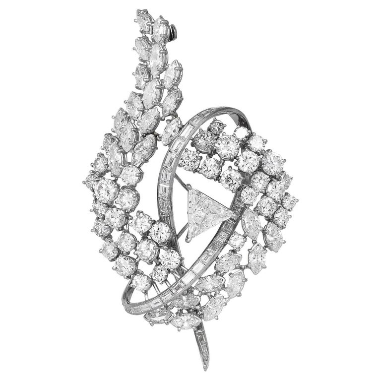 Vintage Triangular Diamond Platinum Cluster Geometric Brooch Pin For ...
