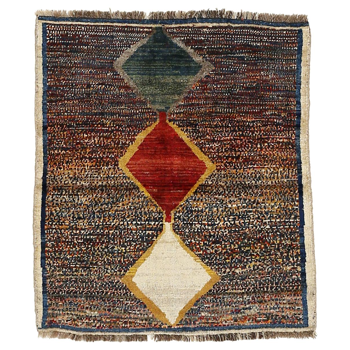 Vintage Tribal Abstract Checkerboard Design Rug For Sale at 1stDibs