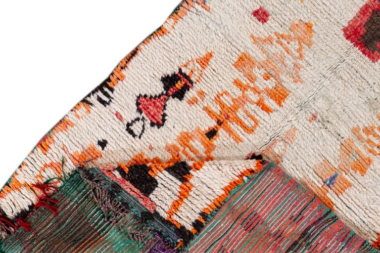 Vintage Tribal Ivory Moroccan Wool Scatter Rug For Sale at 1stDibs