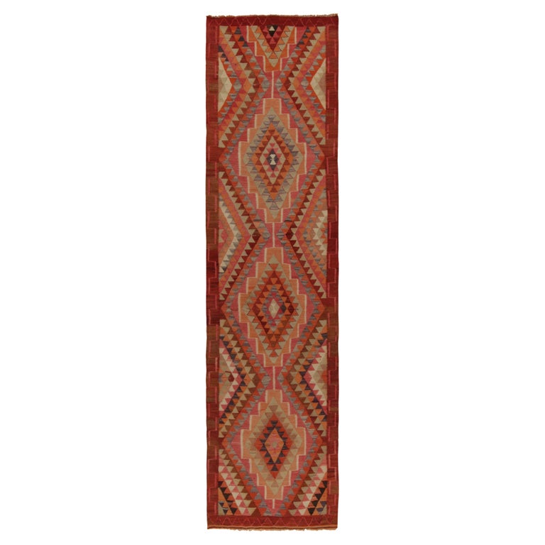 Vintage Tribal Kilim Runner in Red Brown Orange Geometric Pattern by ...