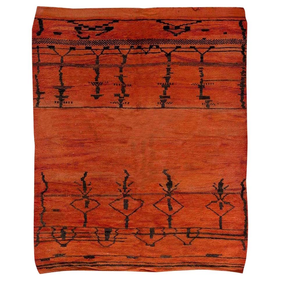 Vintage Orange Moroccan Handmade Tribal Wool Rug For Sale at 1stDibs