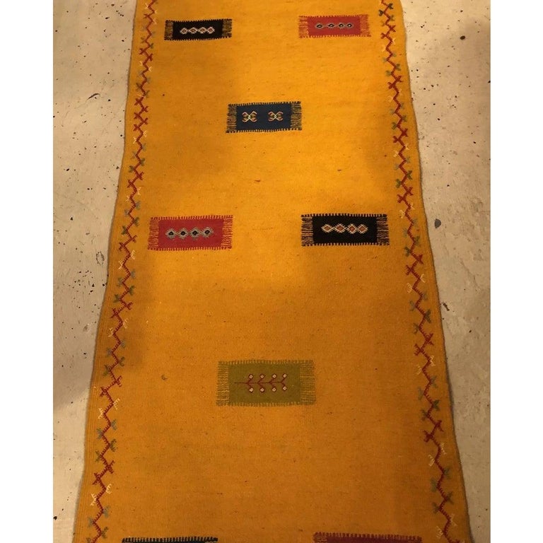 Vintage Tribal Moroccan Wool Mustard Runner Rug or Carpet For Sale at ...