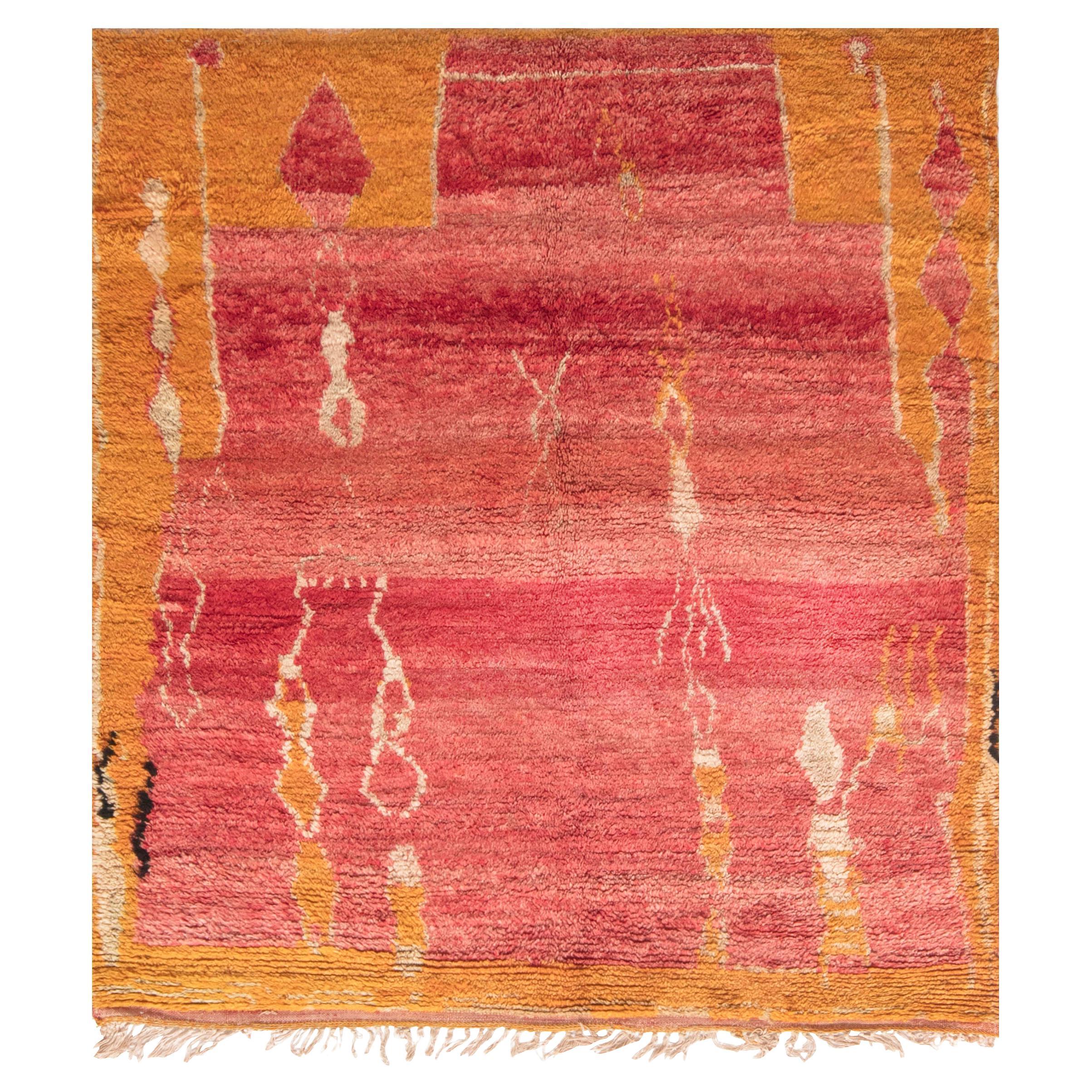 Vintage Orange Moroccan Handmade Tribal Wool Rug For Sale at 1stDibs