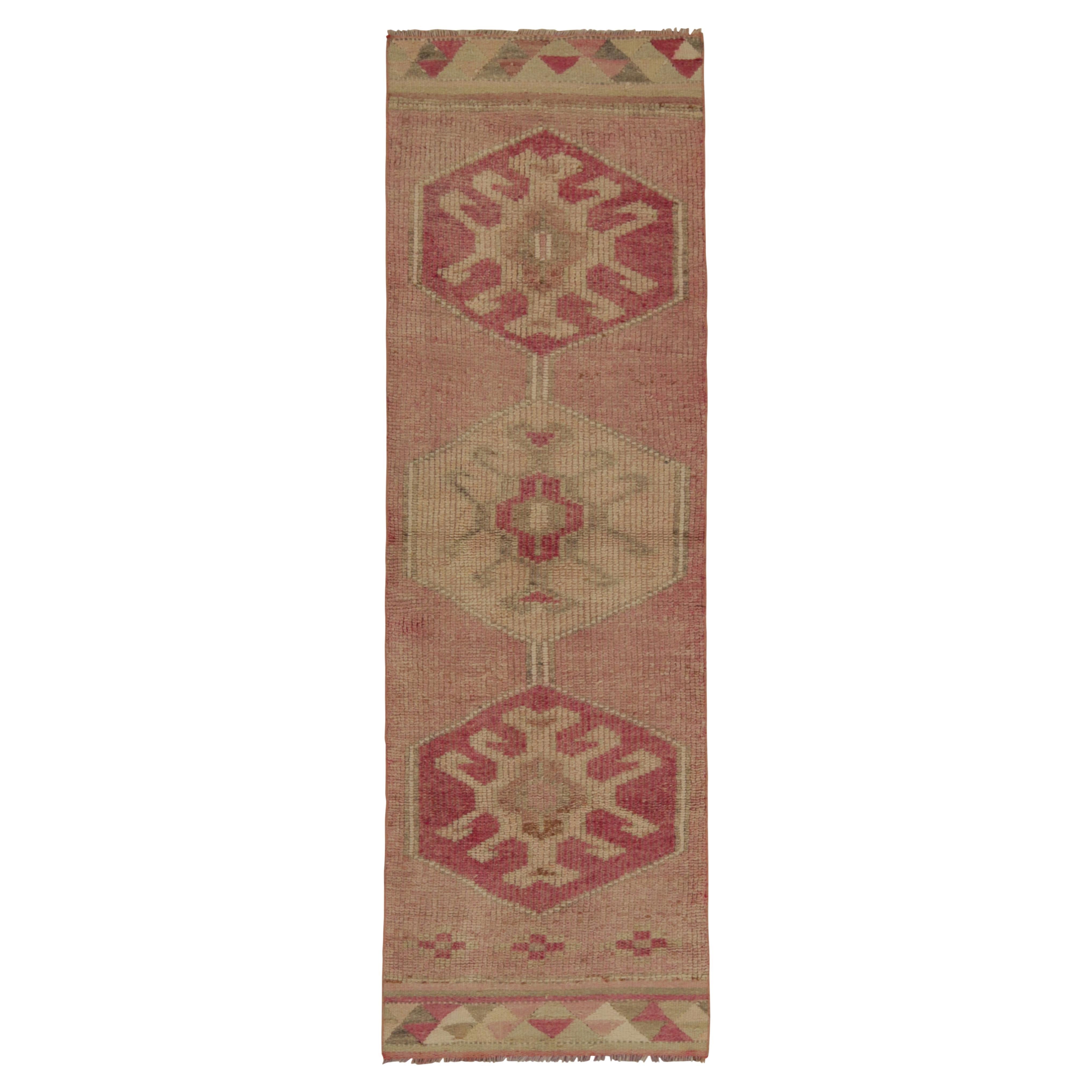 Vintage Tribal Runner in Pink Beige and Green Medallion Pattern by Rug ...