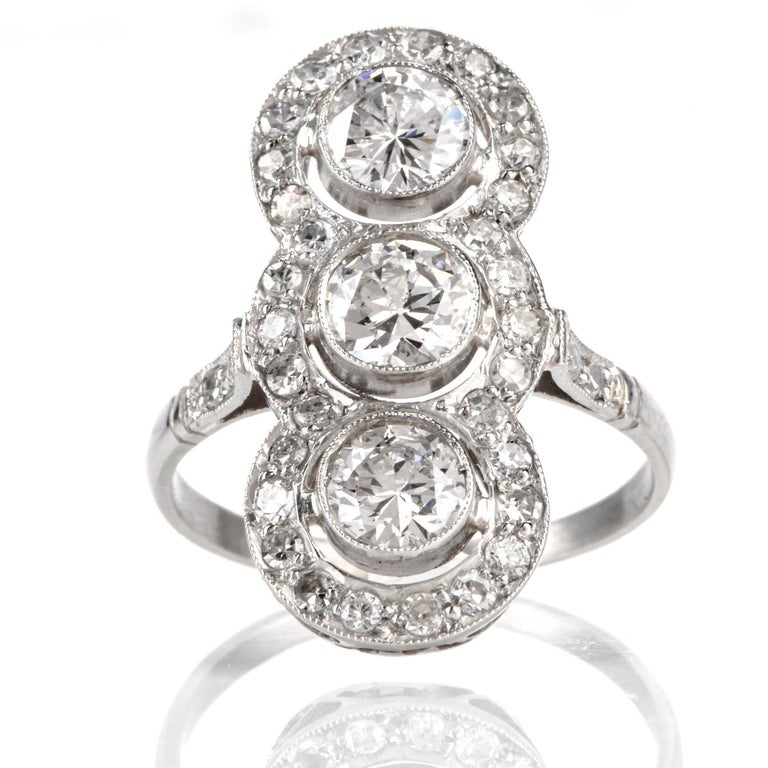 Vintage Triple Halo Figure 8 Filigree Diamond Platinum Cocktail Ring ...