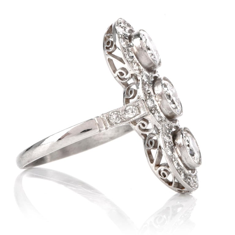 Vintage Triple Halo Figure 8 Filigree Diamond Platinum Cocktail Ring ...