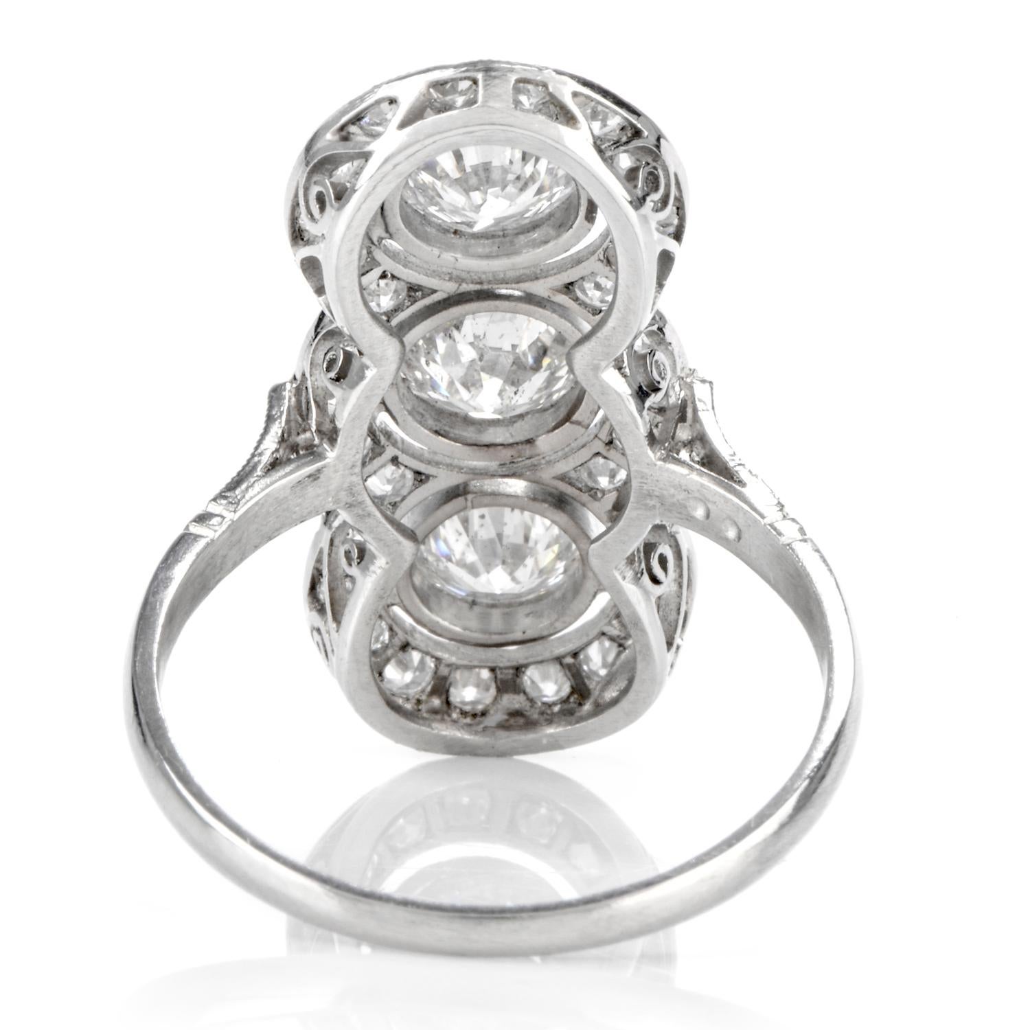 Vintage Triple Halo Figure 8 Filigree Diamond Platinum Cocktail Ring ...