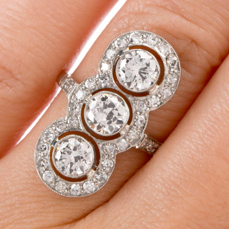 Vintage Triple Halo Figure 8 Filigree Diamond Platinum Cocktail Ring ...