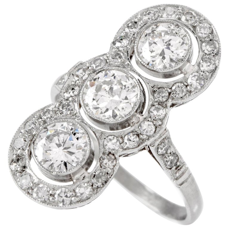 Vintage Triple Halo Figure 8 Filigree Diamond Platinum Cocktail Ring ...