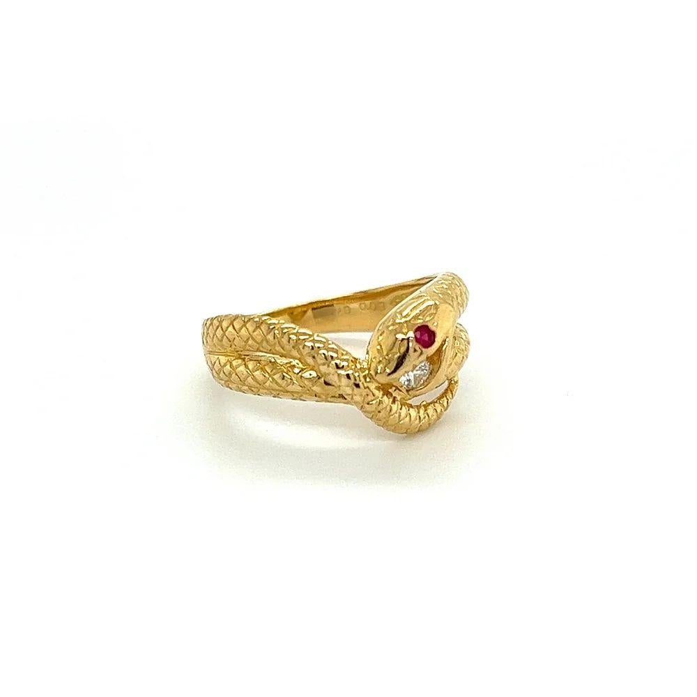 Vintage Triple Wrapped Serpent Snake Diamond and Ruby Gold Band Ring ...