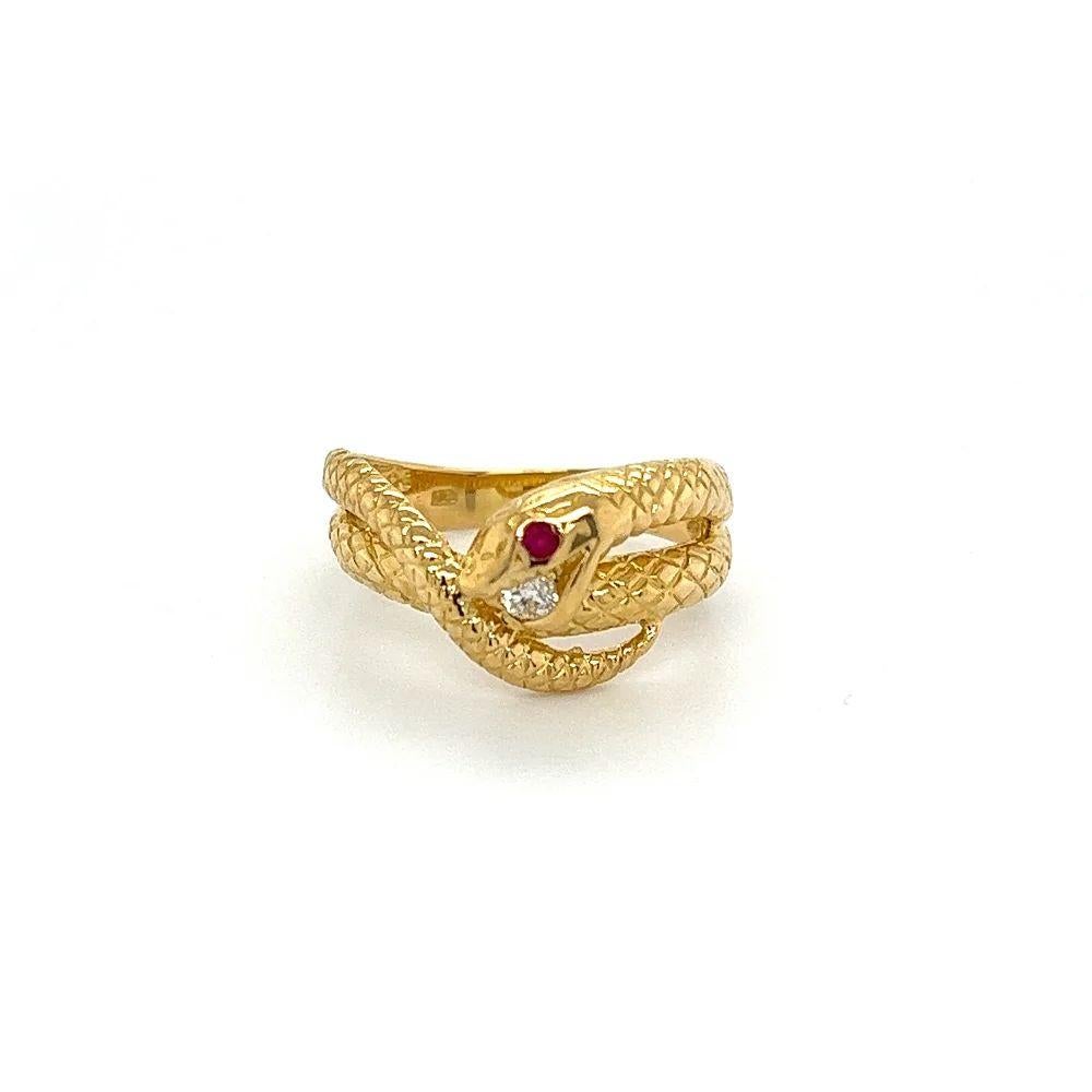 Vintage Triple Wrapped Serpent Snake Diamond and Ruby Gold Band Ring ...