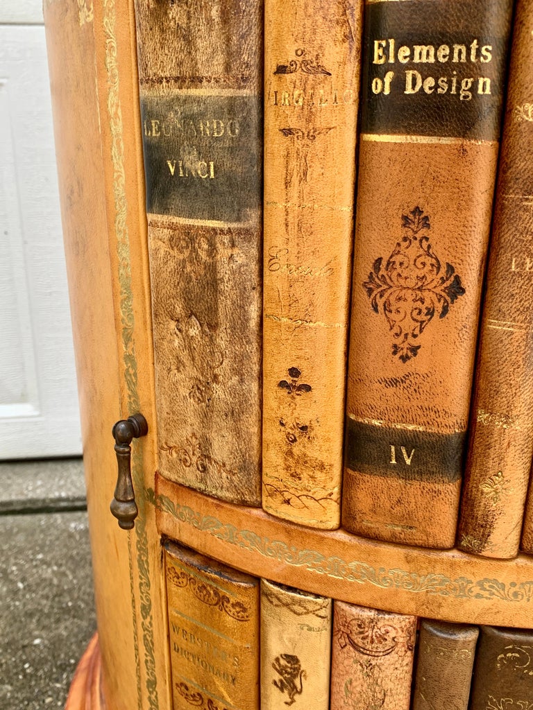 Vintage Trompe L'oeil Embossed Leather Faux Books Round Side Table For ...