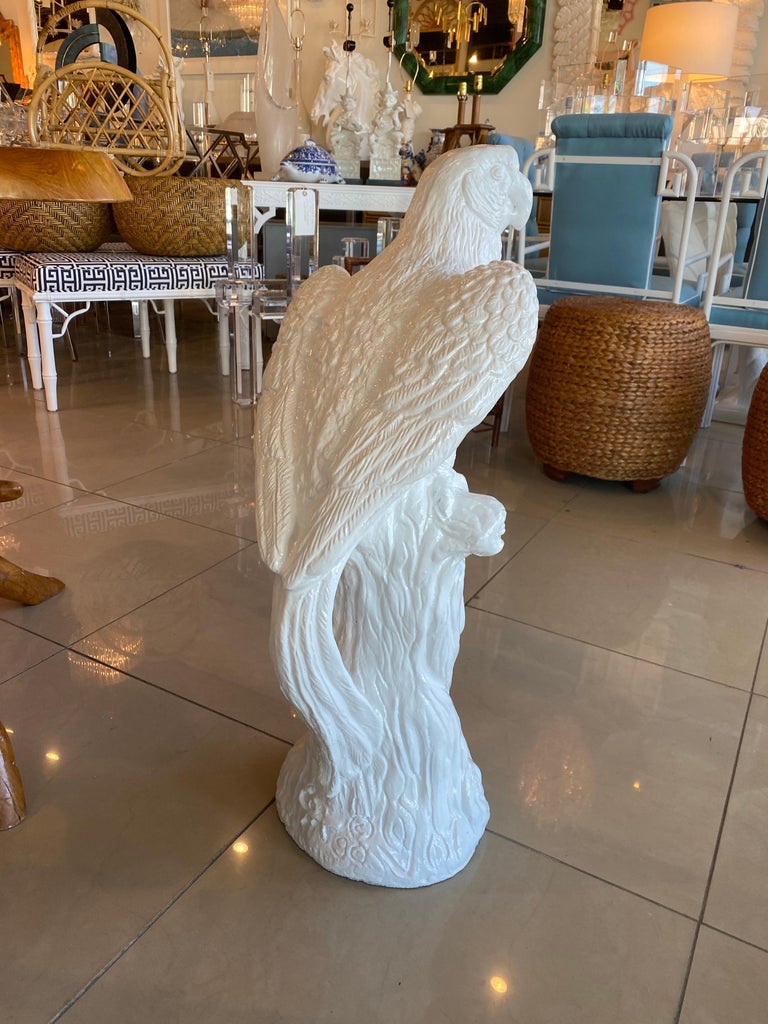Vintage Tropical Concrete White Lacquered Parrot Bird Statue For Sale ...