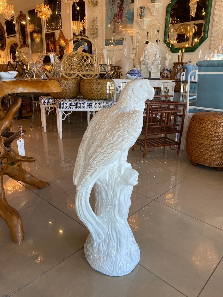 Vintage Tropical Concrete White Lacquered Parrot Bird Statue For Sale ...