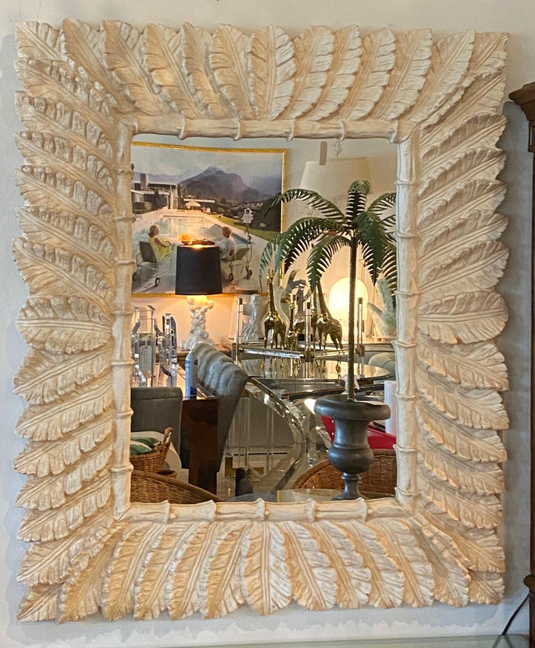 Vintage Tropical Palm Tree Leaf Leaves Faux Bamboo Wall Mirror at 1stDibs