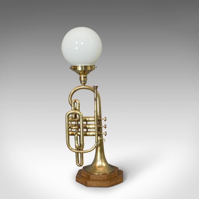 Vintage Trumpet Lamp, English, Oak, Brass, Musical Instrument, Light ...