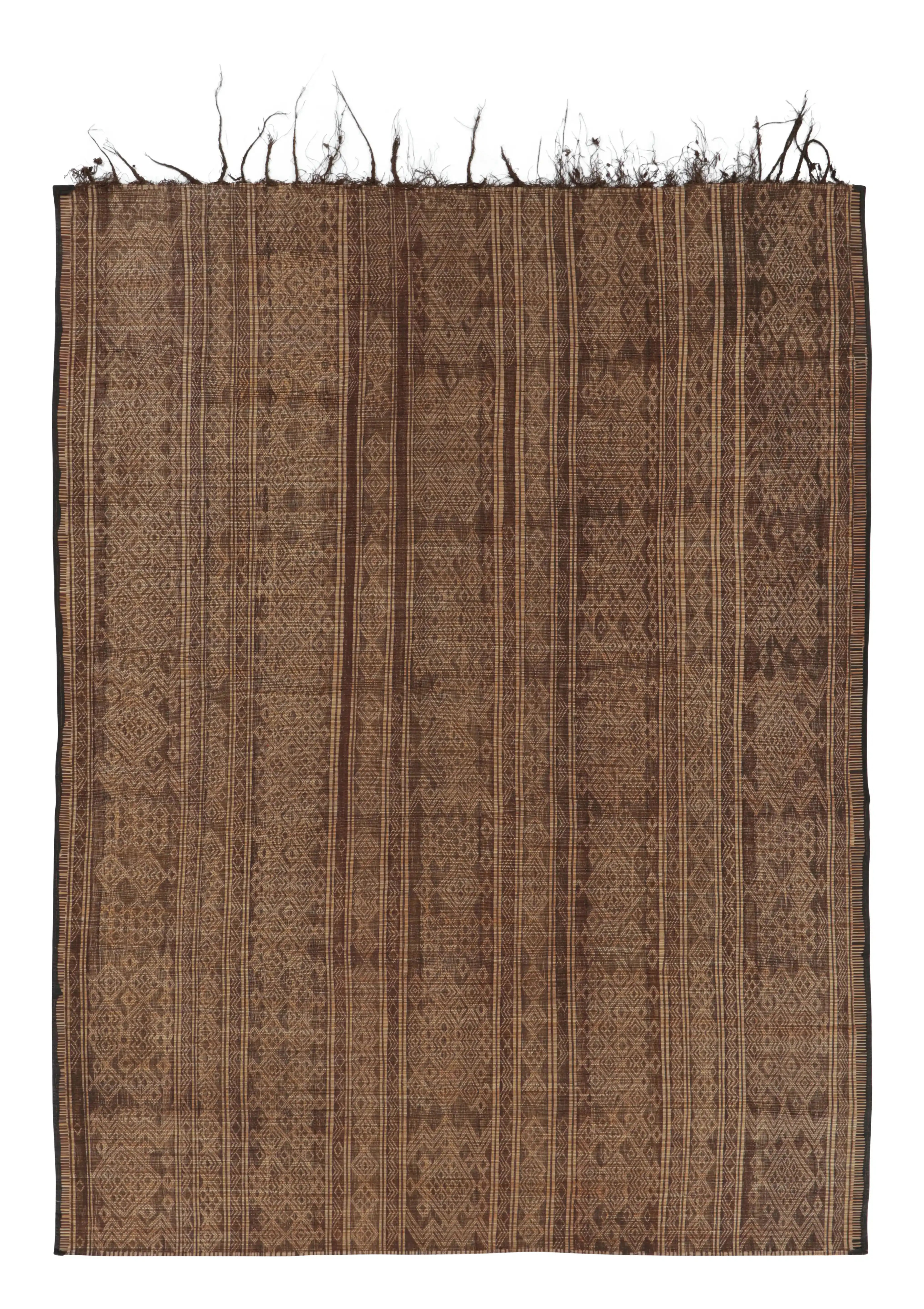 Vintage Tuareg Mat, Tribal Geometric Patterns in Rich Beige-Brown - Rug ...