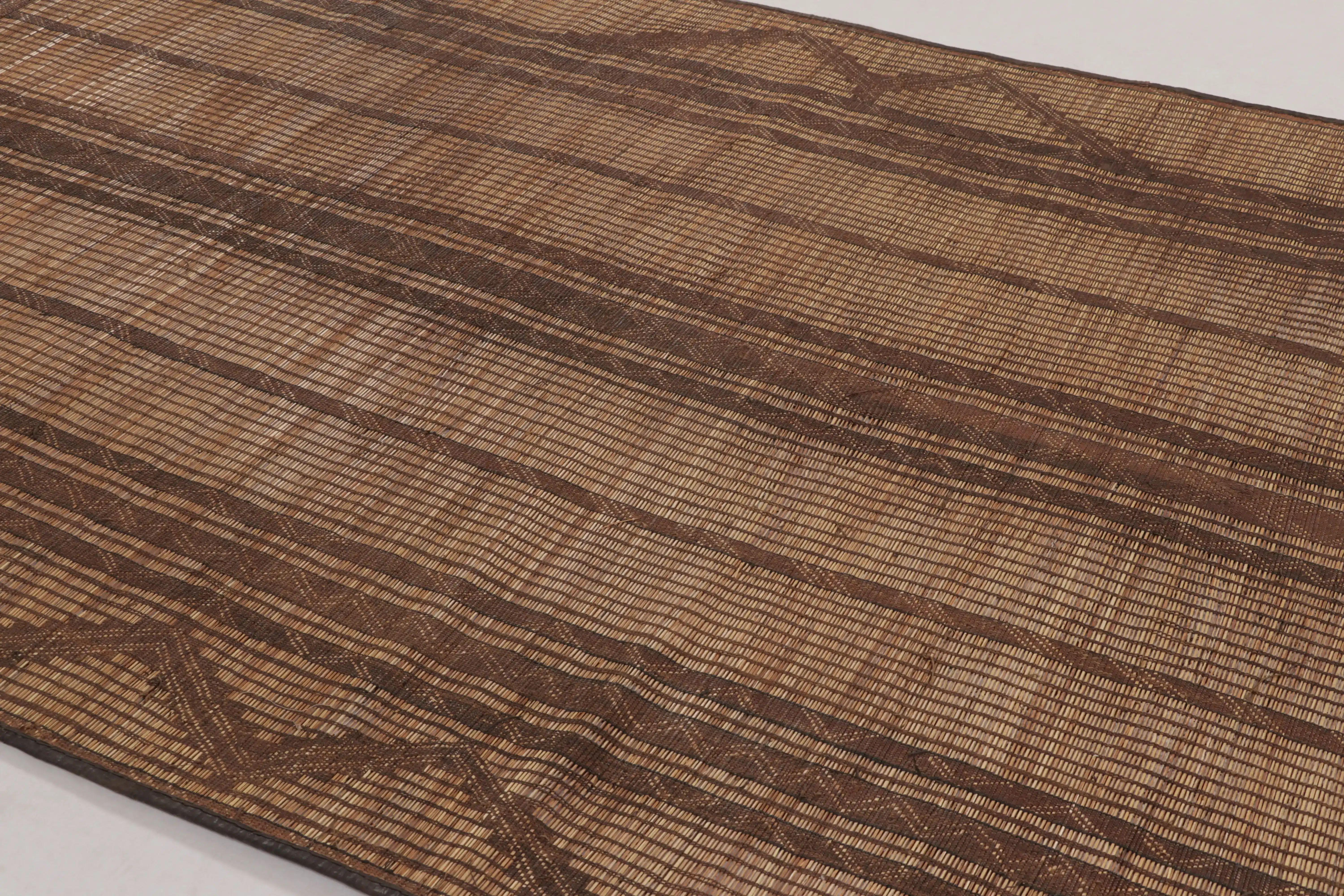 Vintage Tuareg Mat, Tribal Geometric Patterns in Rich Beige-Brown - Rug ...