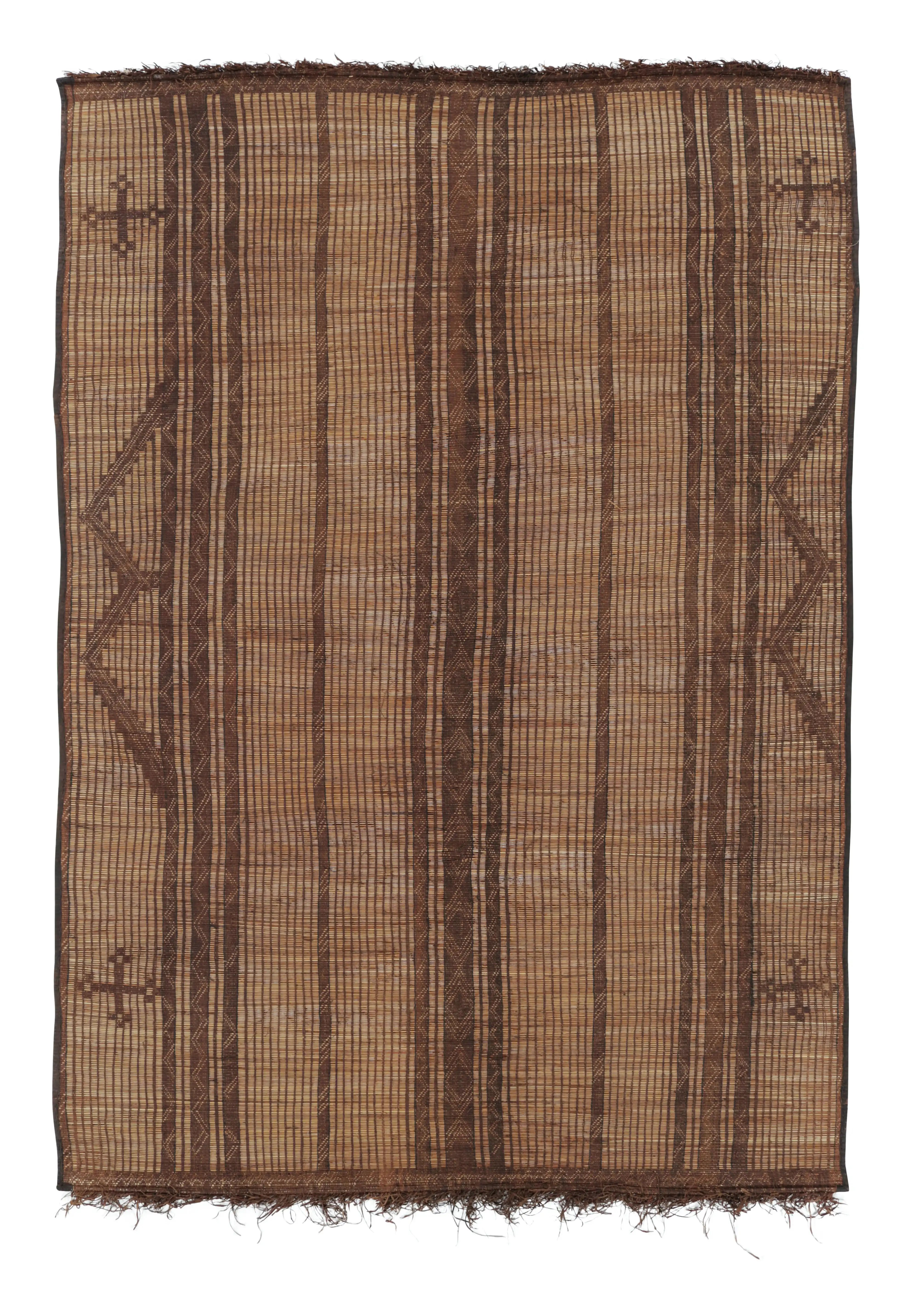 Vintage Tuareg Mat, Tribal Geometric Patterns in Rich Beige-Brown - Rug ...