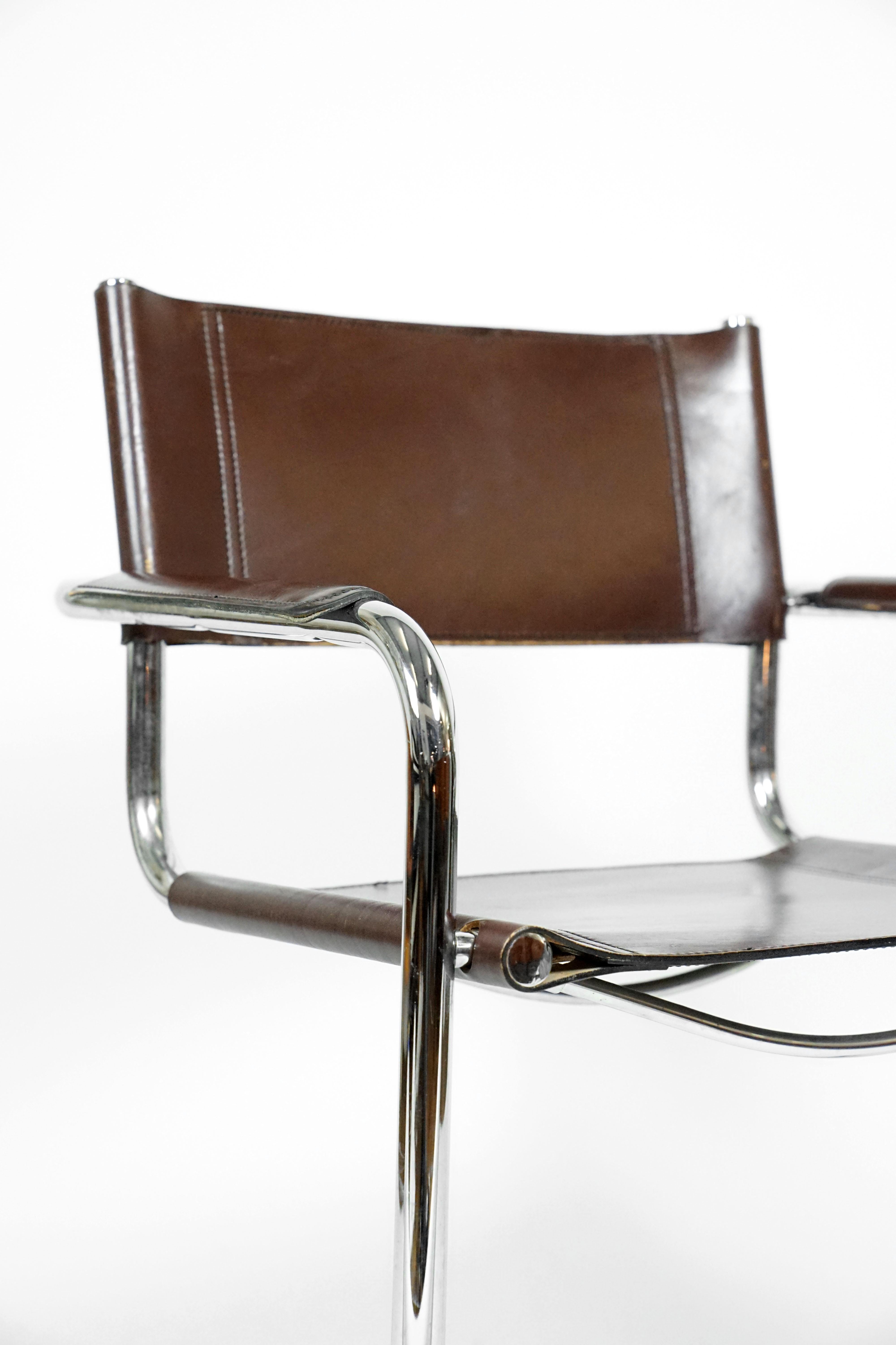 Vintage Tubular Steel Leather Chair, 1970s at 1stDibs