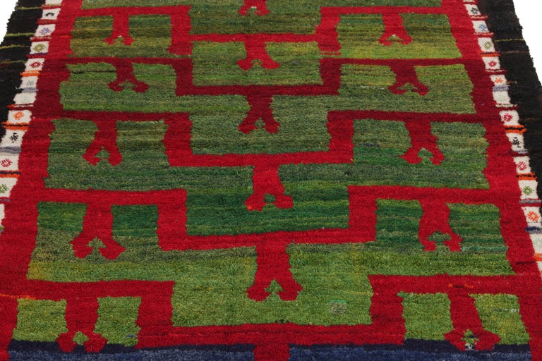 Vintage Tulu Rug, Blue Border with Green and Red Geometric Pattern by ...