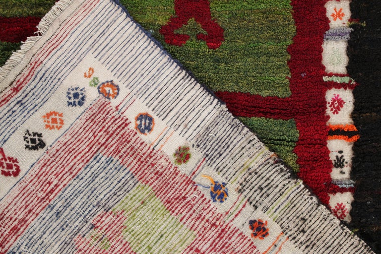 Vintage Tulu Rug, Blue Border with Green and Red Geometric Pattern by ...