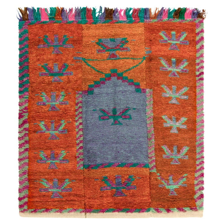 Vintage Tulu Rug in Orange, Blue, Mihrab-Style Geometric Pattern by Rug ...