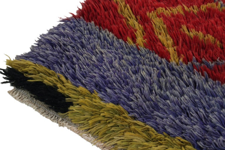 Vintage Tulu Rug in Red, Blue, Mustard Zig Zag Pattern, Shag Pile by ...