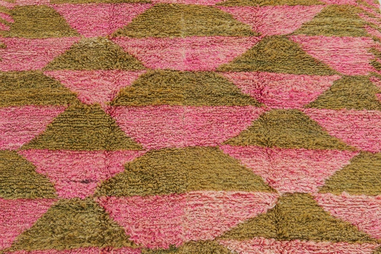 Vintage Tulu Shag Rug in Mustard and Pink Geometric Pattern by Rug and ...