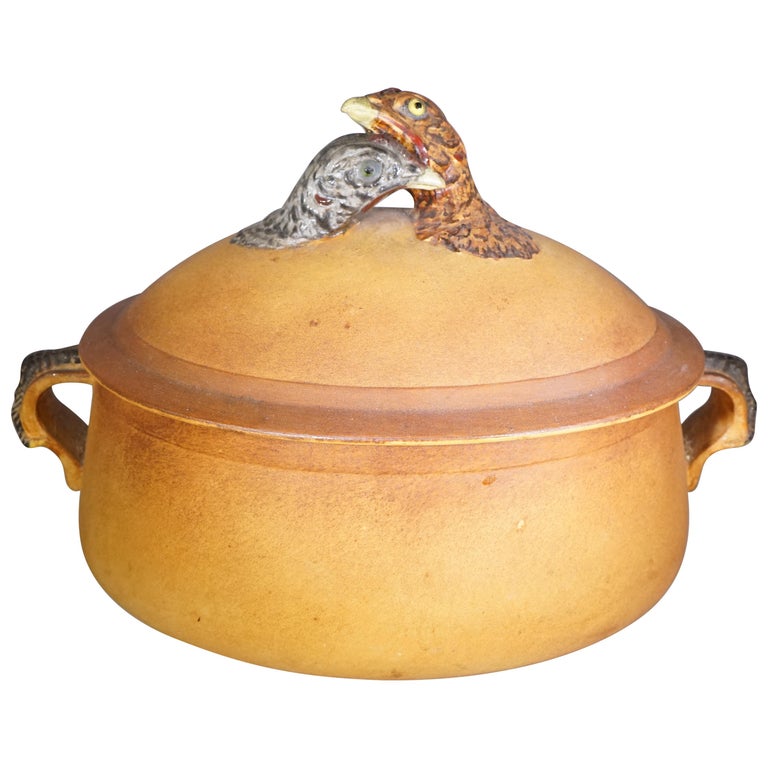 Vintage Turkey Design Brown Terracotta Casserole Dish at 1stDibs