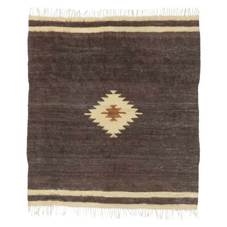 Vintage Turkish Angora Wool Kilim Blanket Rug For Sale at 1stDibs