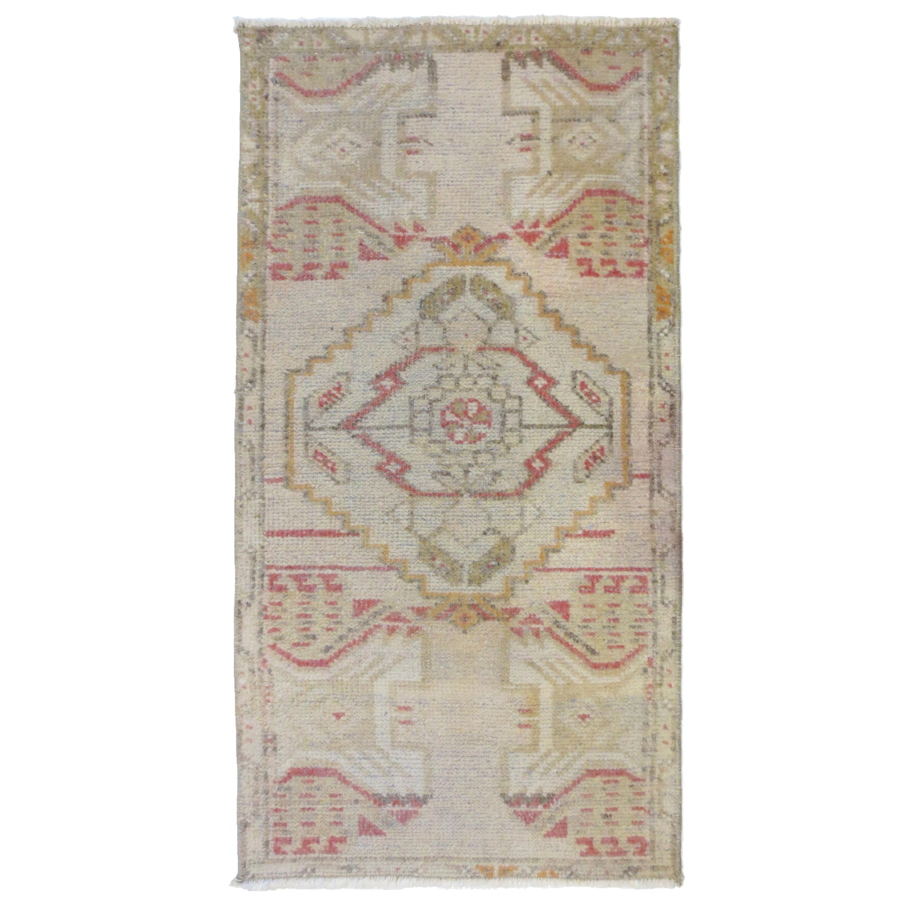 Vintage Turkish Beige Green Runner For Sale at 1stDibs