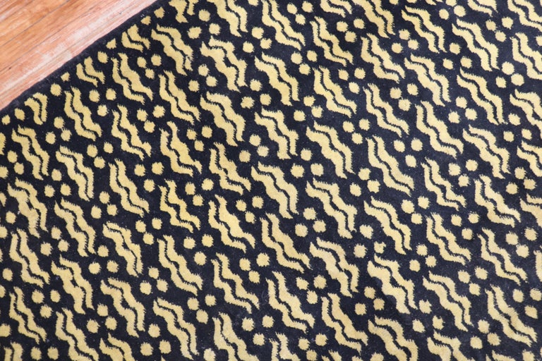 Vintage Turkish Black and Yellow Deco Rug For Sale at 1stDibs