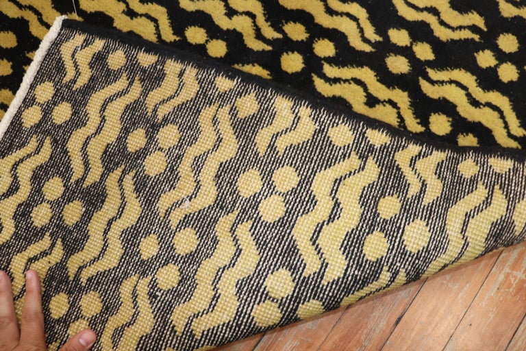 Vintage Turkish Black and Yellow Deco Rug For Sale at 1stDibs