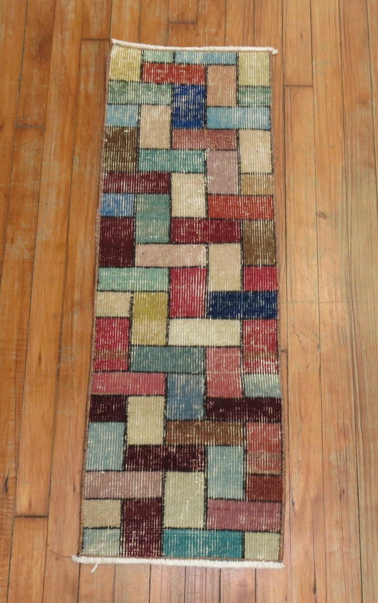 Vintage Turkish Deco Narrow Small Runner For Sale at 1stDibs