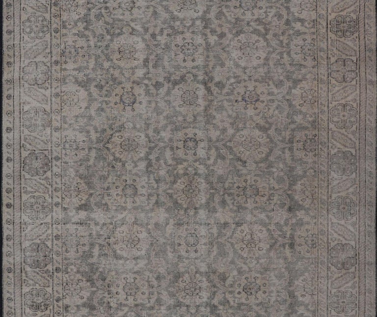 Vintage Turkish Distressed Rug with All-Over Floral Design in Neutral ...
