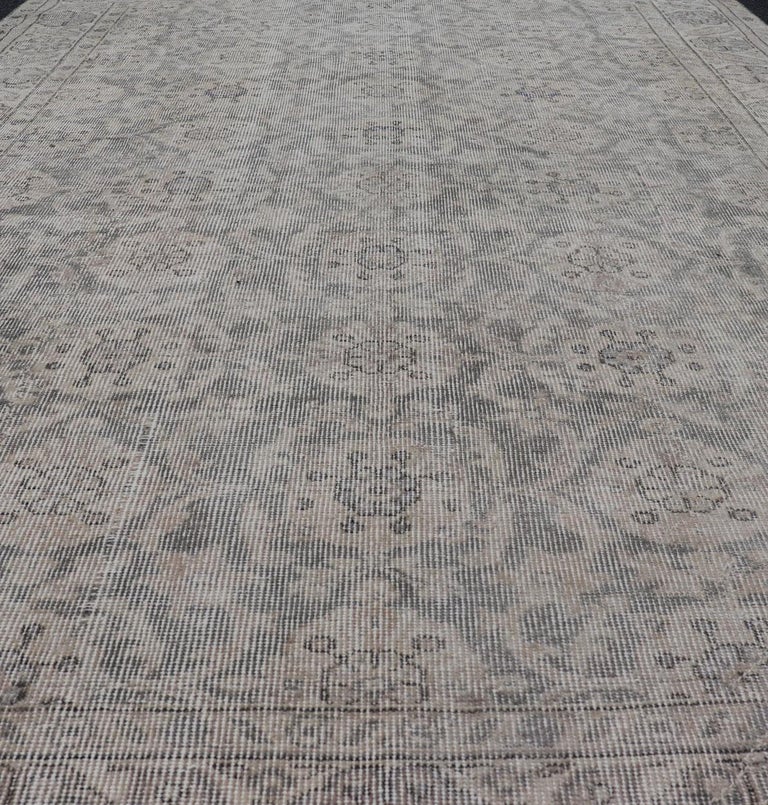 Vintage Turkish Distressed Rug with All-Over Floral Design in Neutral ...