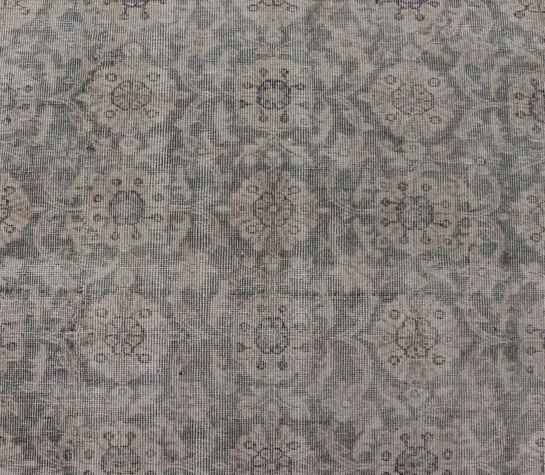 Vintage Turkish Distressed Rug with All-Over Floral Design in Neutral ...