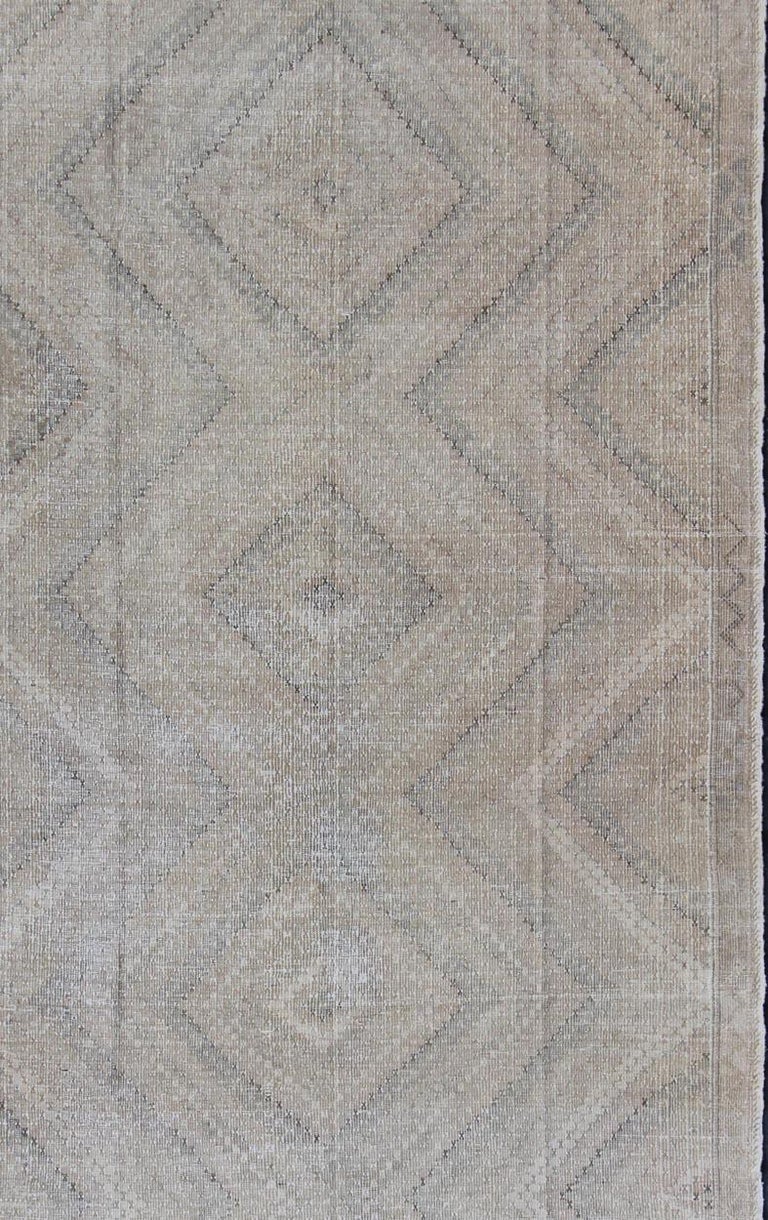 Vintage Turkish Embroidered Flat-Weave Rug with Neutral-Toned Geometric ...