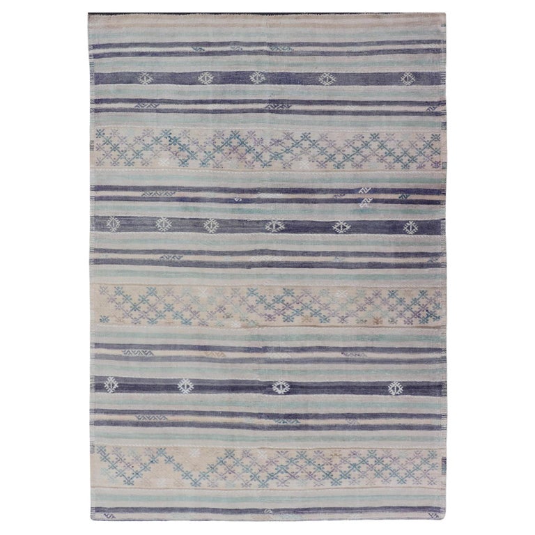Vintage Turkish Flat-Weave L. Green, Taupe, butter, Lavender and Ink ...