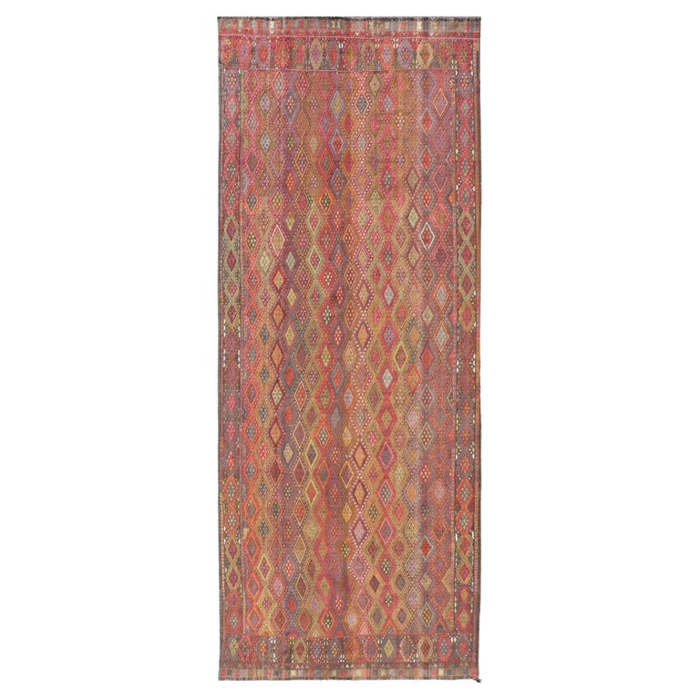 Vintage Turkish Gallery Kilim with All-Over Diamond Design in ...