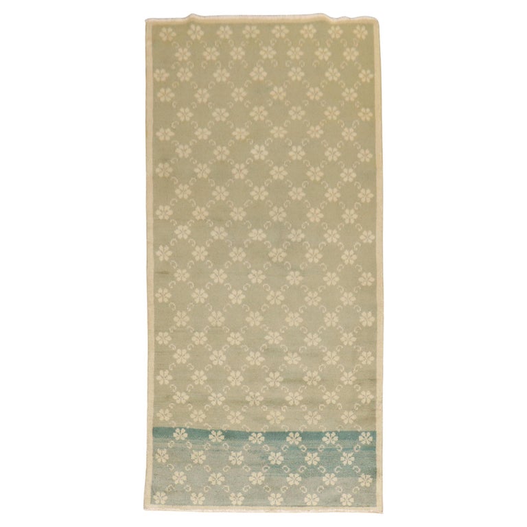 Vintage Turkish Green Konya Floral Pattern Small Runner For Sale at 1stDibs
