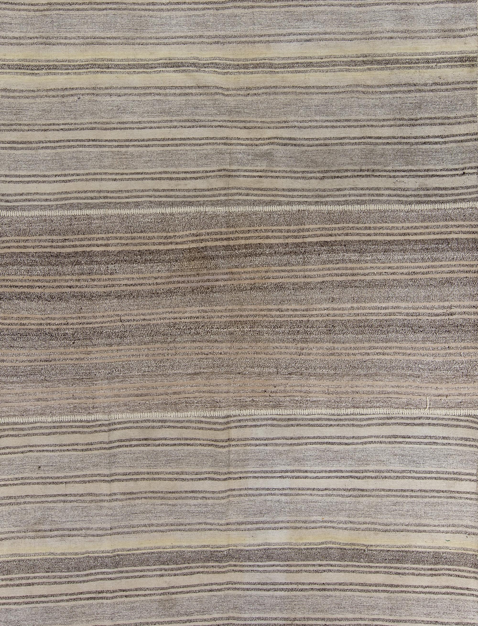 Mid-Century Modern Goat Hair Rug with Stripes 'Wide' For Sale at 1stDibs