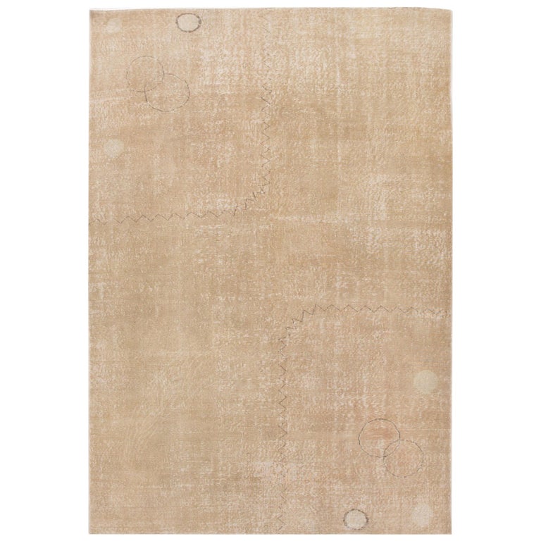 Vintage Turkish Handmade Minimalism Tan Wool Rug For Sale at 1stDibs