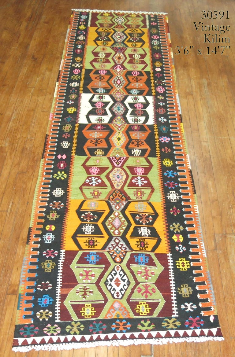 Vintage Turkish Kilim Boho Chic Runner For Sale at 1stDibs