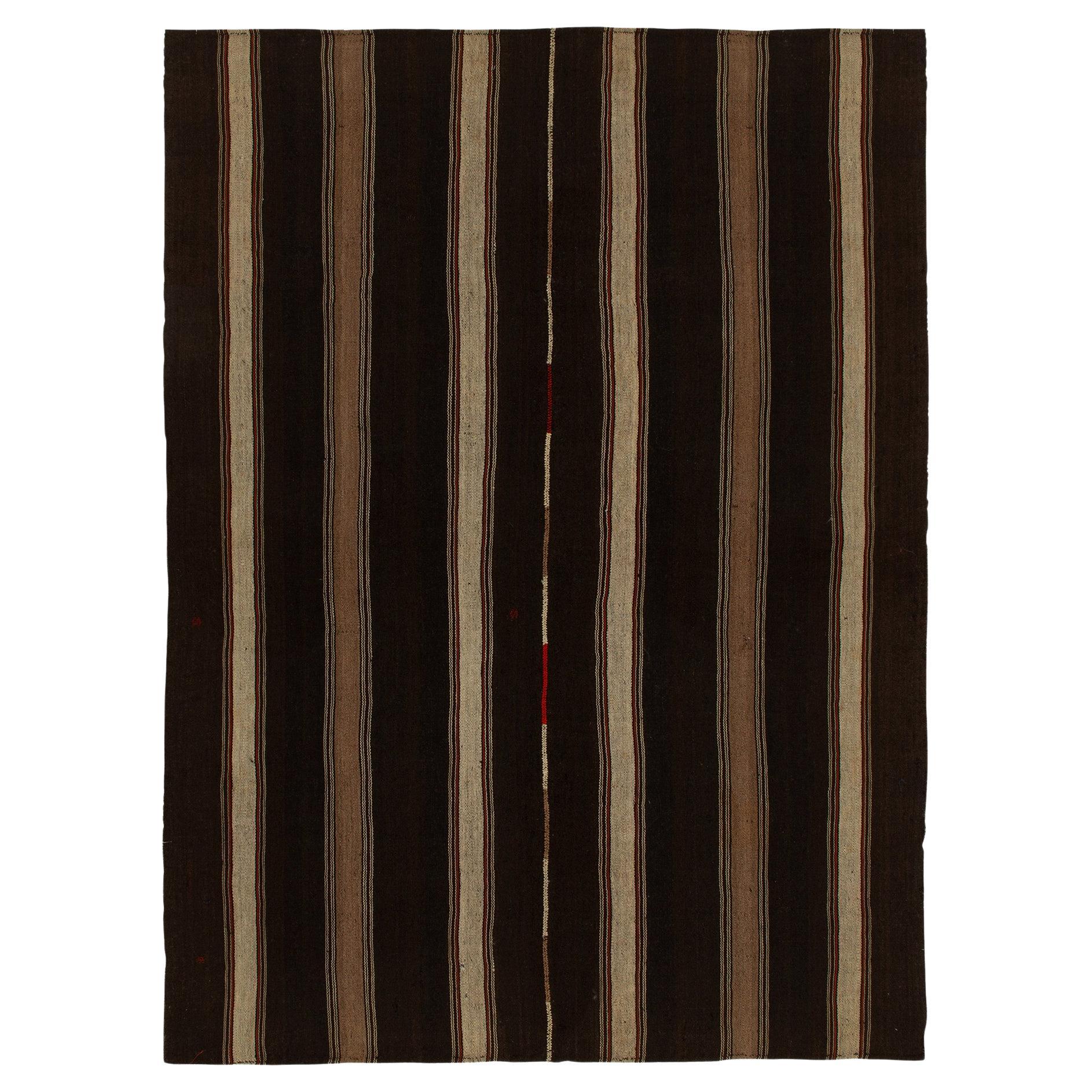 Vintage Turkish Kilim Rug in Beige-Brown Stripe Patterns by Rug and ...