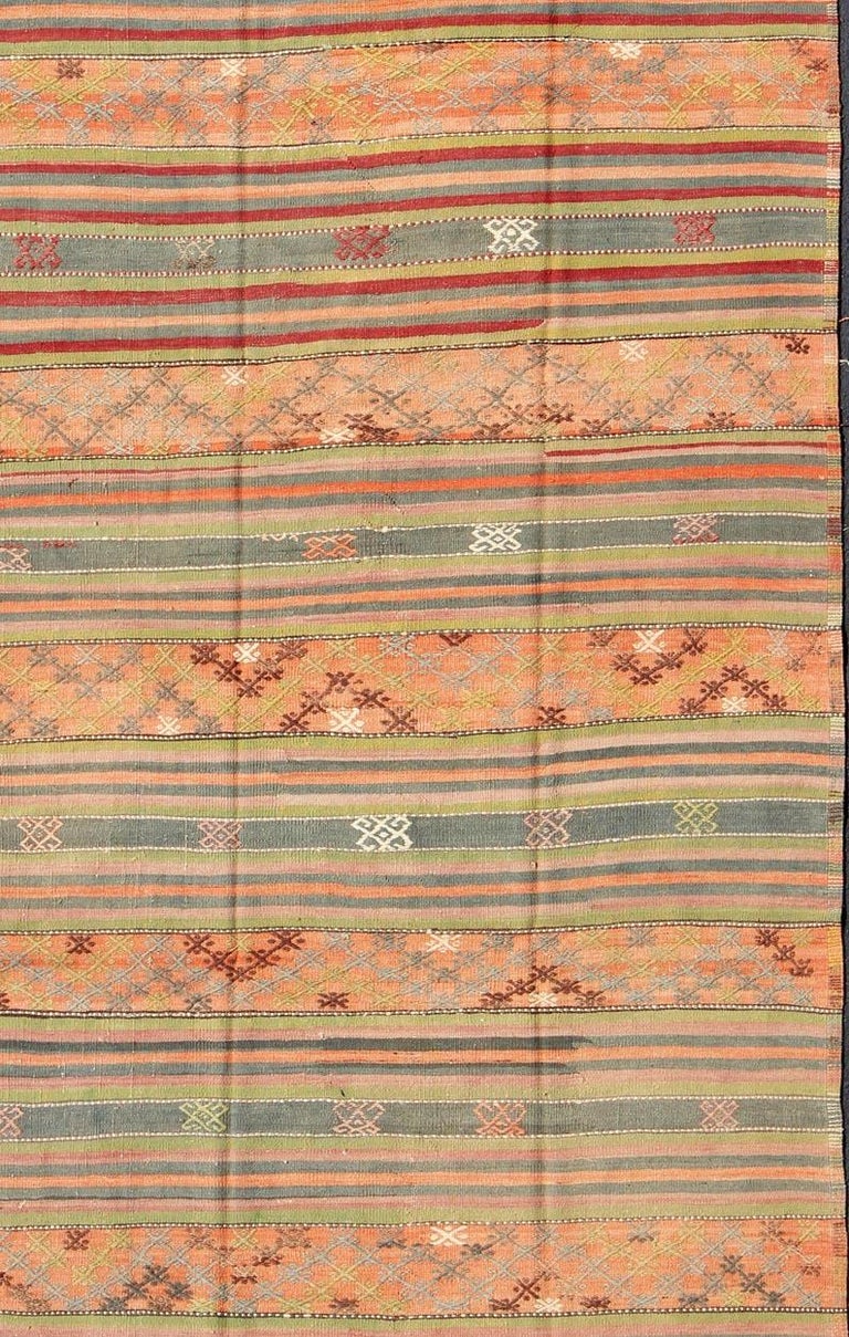 Vintage Turkish Kilim Rug with Geometric Shapes and Colorful Stripes ...