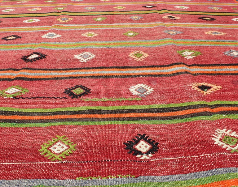 Vintage Turkish Kilim Rug with Horizontal Stripes and Scattered ...